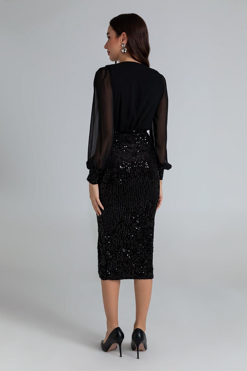 Payetli Gece Elbisesi - SİYAH