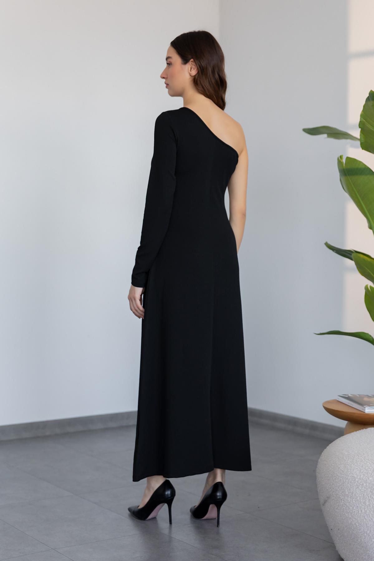 Tek Kol Basic Elbise - SİYAH