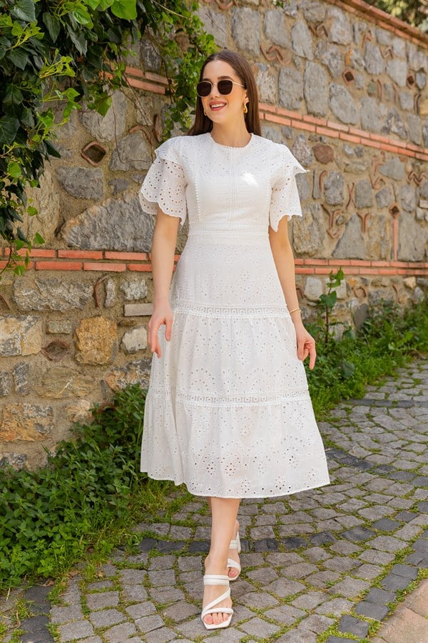 Kol Katlı Fisto Elbise - BEYAZ