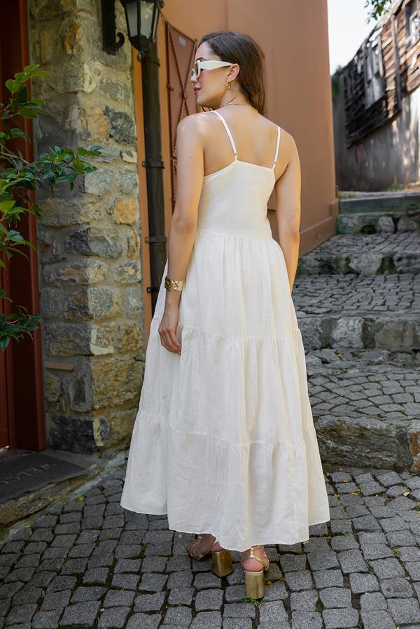 Uzun Askılı Elbise - KREM