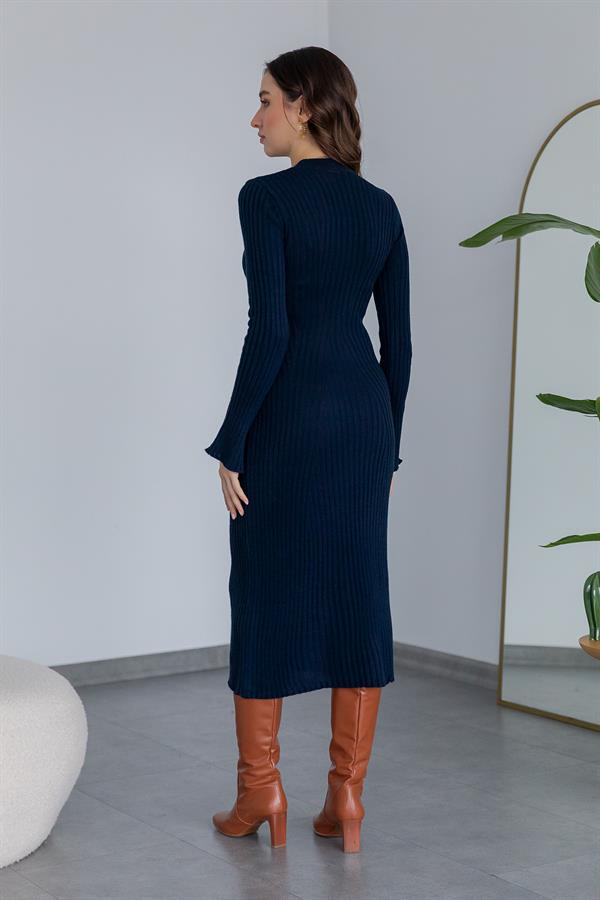 Triko Midi Elbise - LACİVERT
