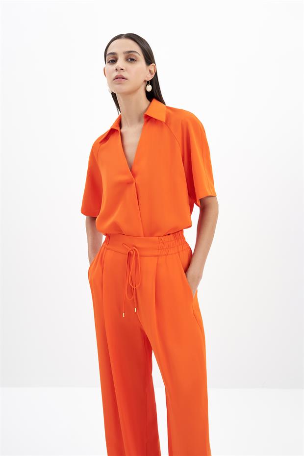Tencel Karışımlı Bluz Turuncu