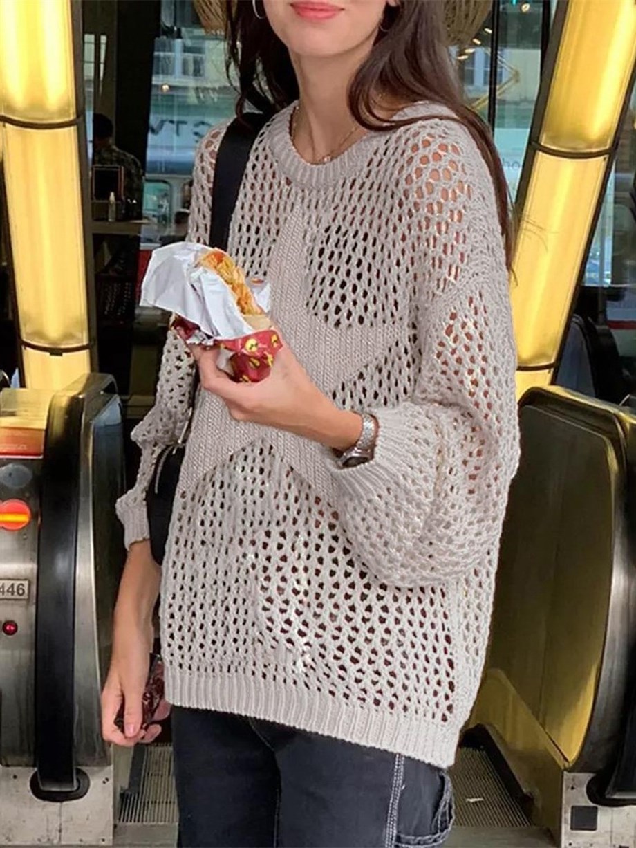 Bej Yıldız Detaylı Örgü Oversize File Kazak Bej Yıldız Detaylı Örgü Oversize File Kazak
