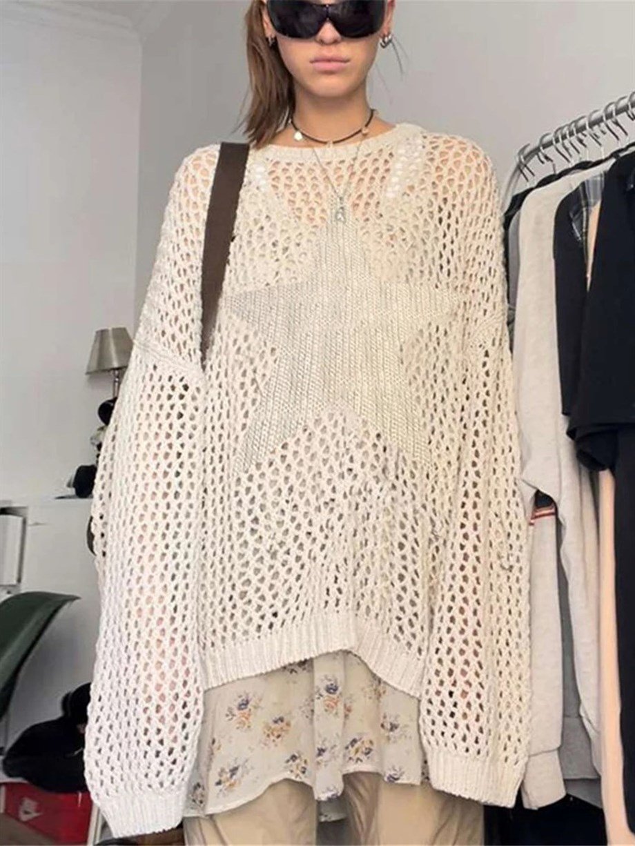 Bej Yıldız Detaylı Örgü Oversize File Kazak Bej Yıldız Detaylı Örgü Oversize File Kazak