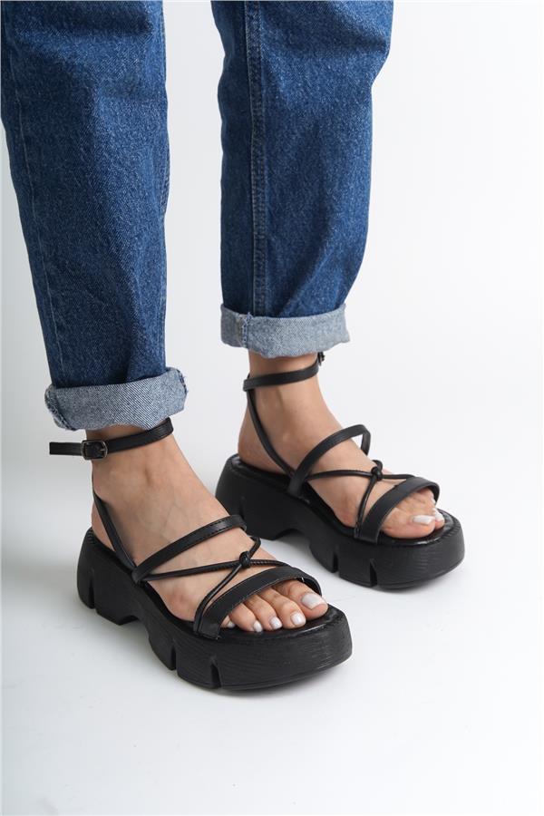 Capone Amy Thick Sole Ankle Band Comfort Sole Women Black Sandals - Capone