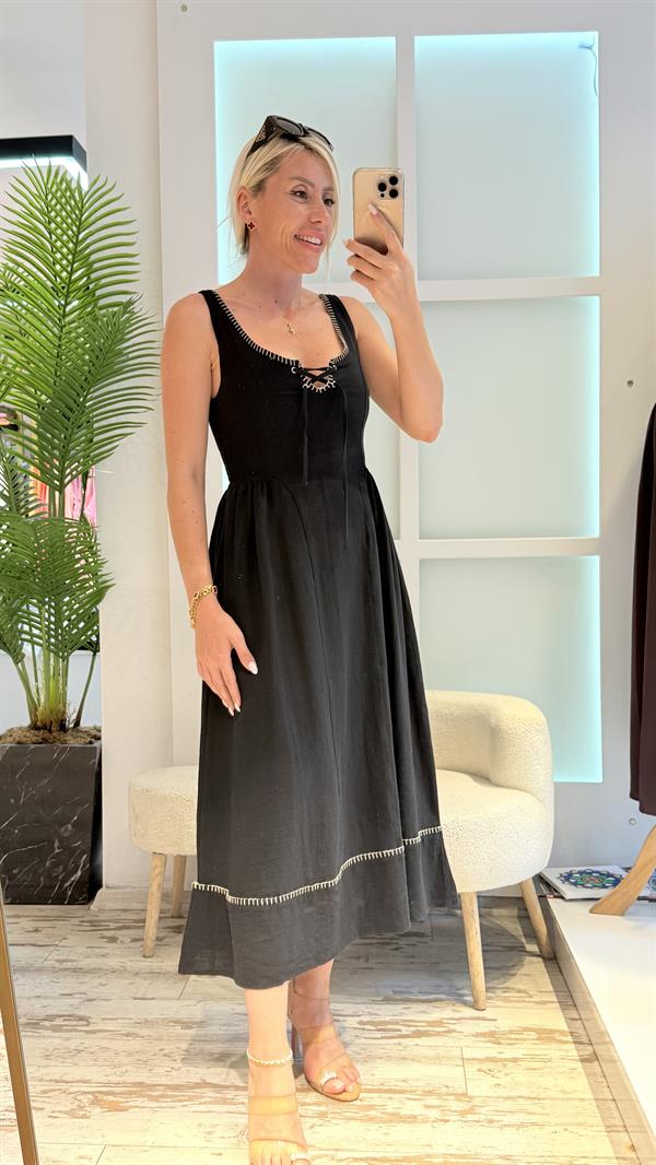 HİLY SİYAH DOKUMA ELBİSE