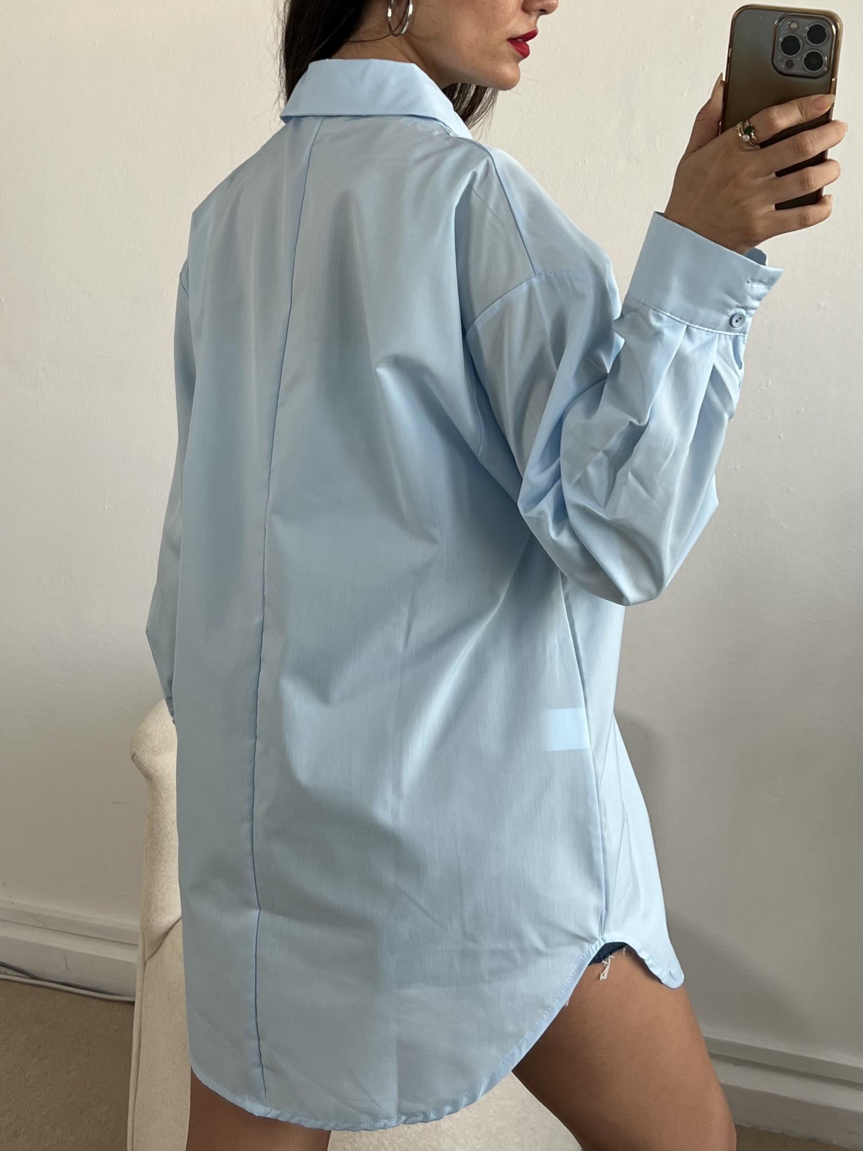 Mavi Oversize Uzun Basic Gömlek 25108