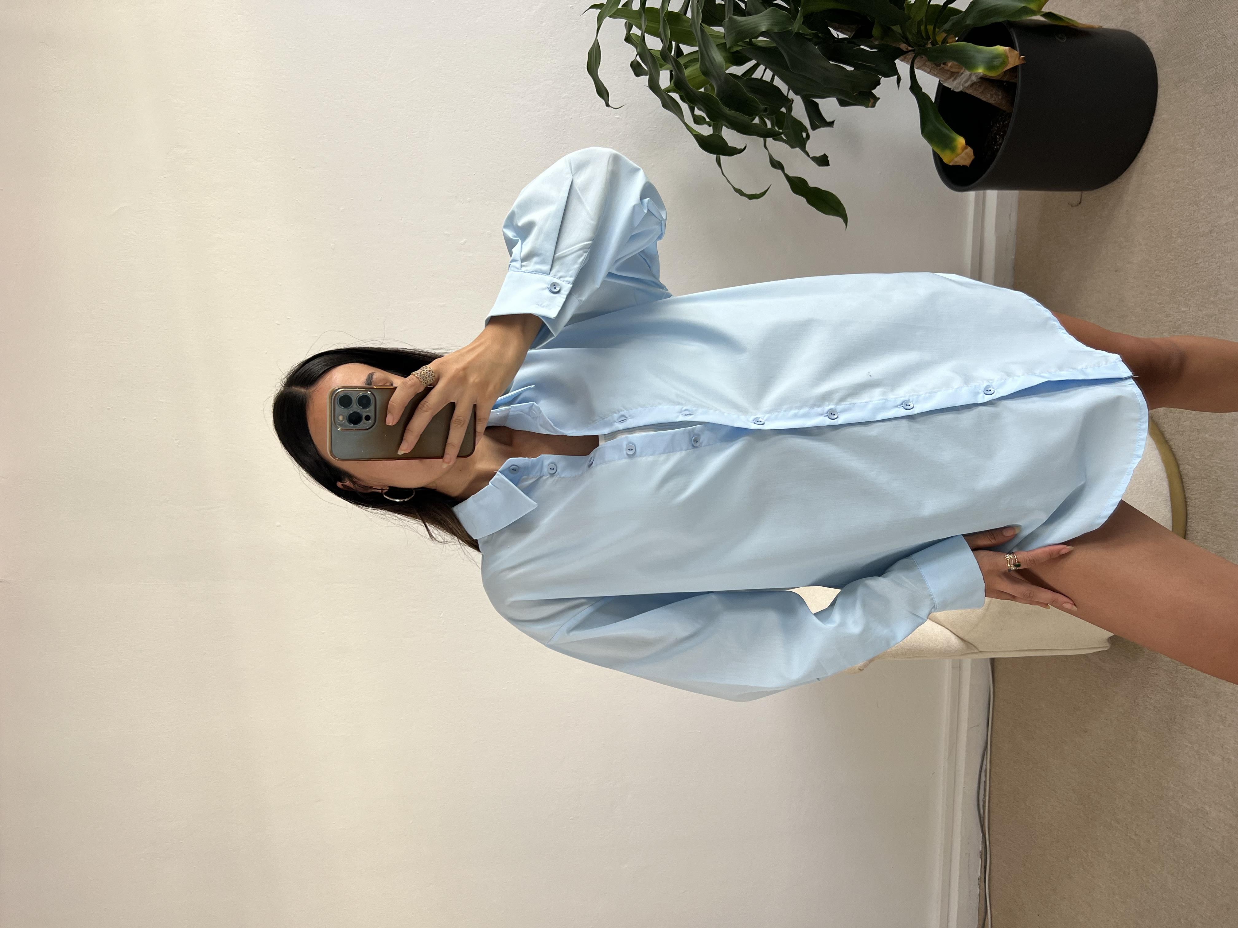 Mavi Oversize Uzun Basic Gömlek 25108