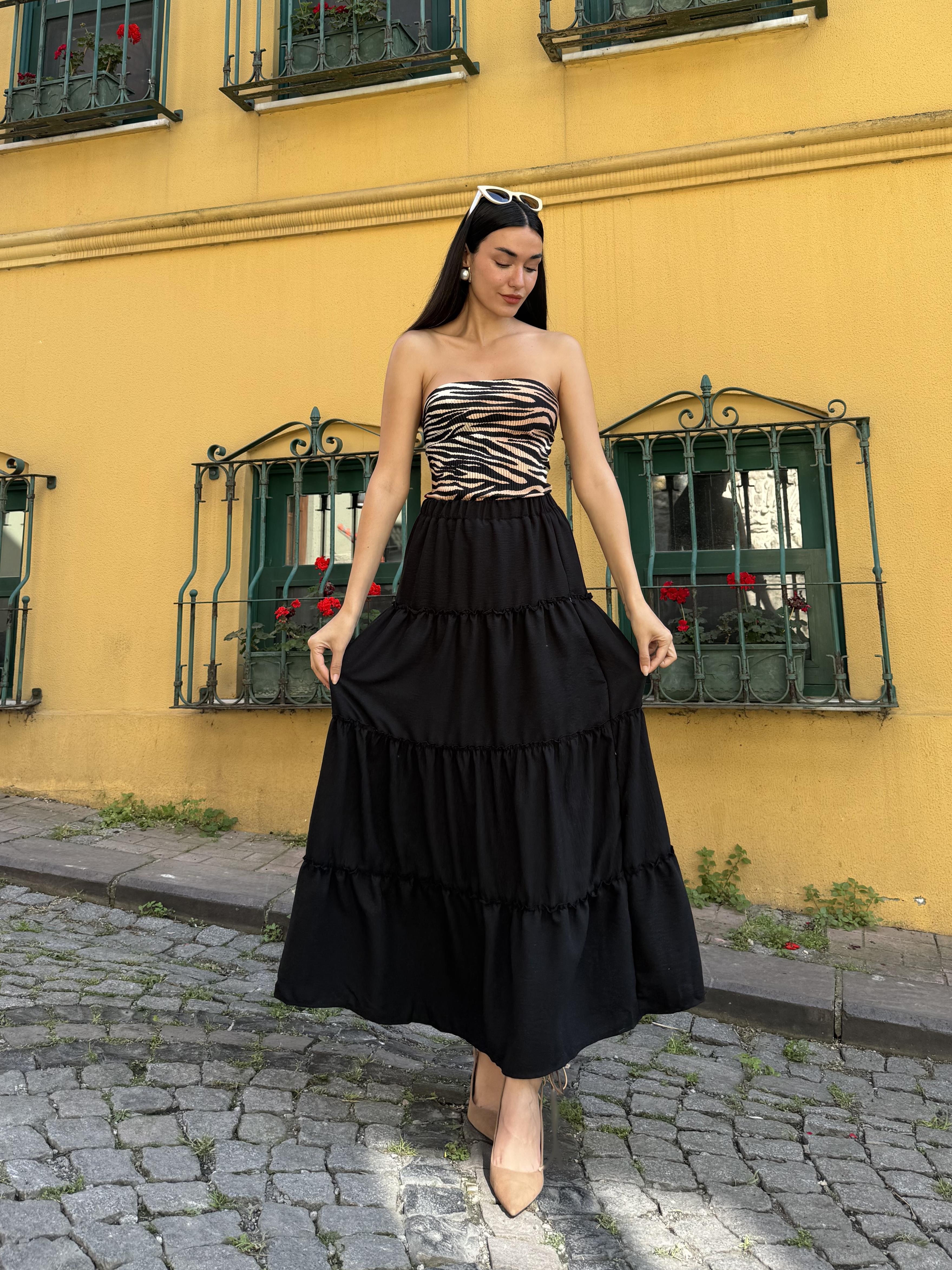 Siyah Basic Pileli Kadın Uzun Etek 27259