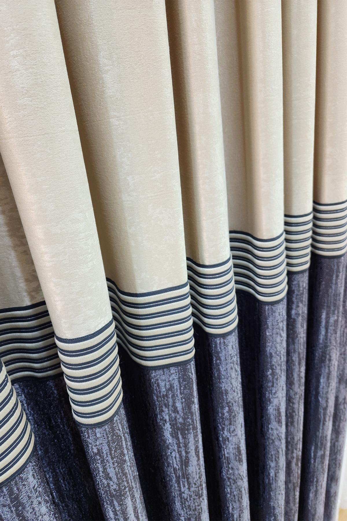 Safir Pano Fon Perde Krem Antrasit Gri Renk