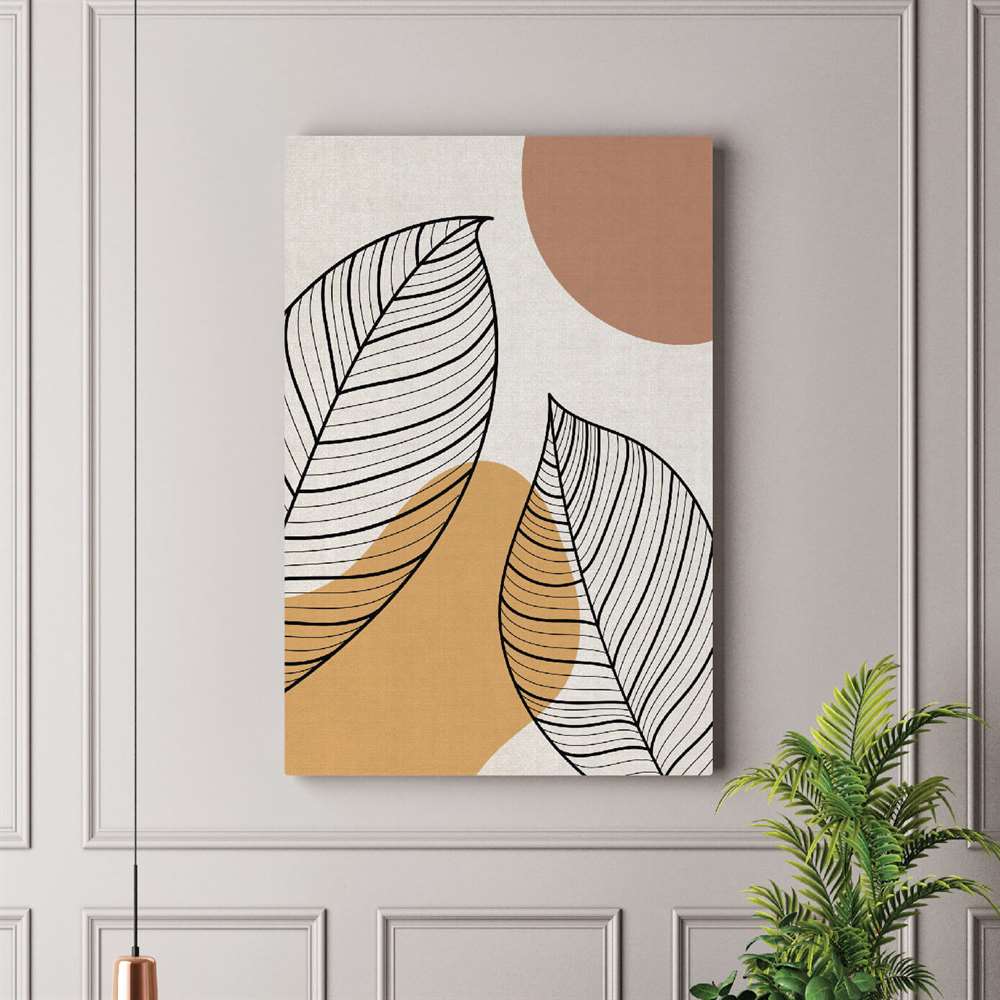 Yaprak Soyut Çizim Dekoratif Kanvas Tablo | Dijitalya
