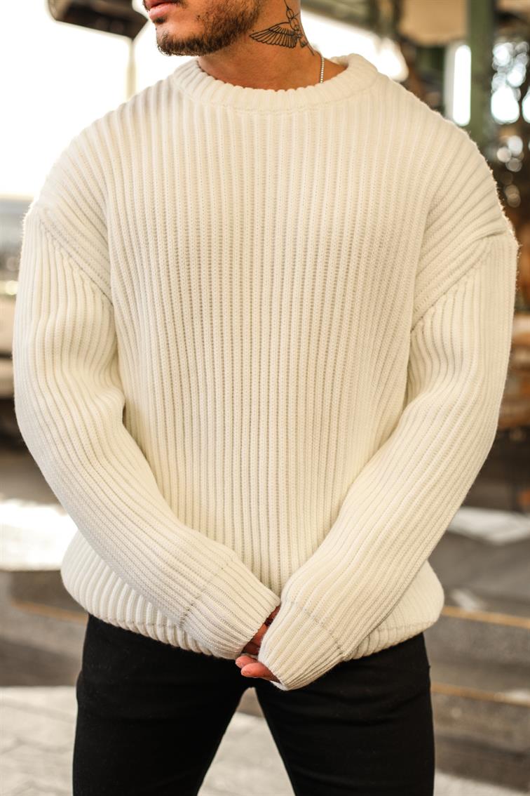 Bol Kalıp Dolgun Kumaşlı Örgülü Kazak- Out Fit Man