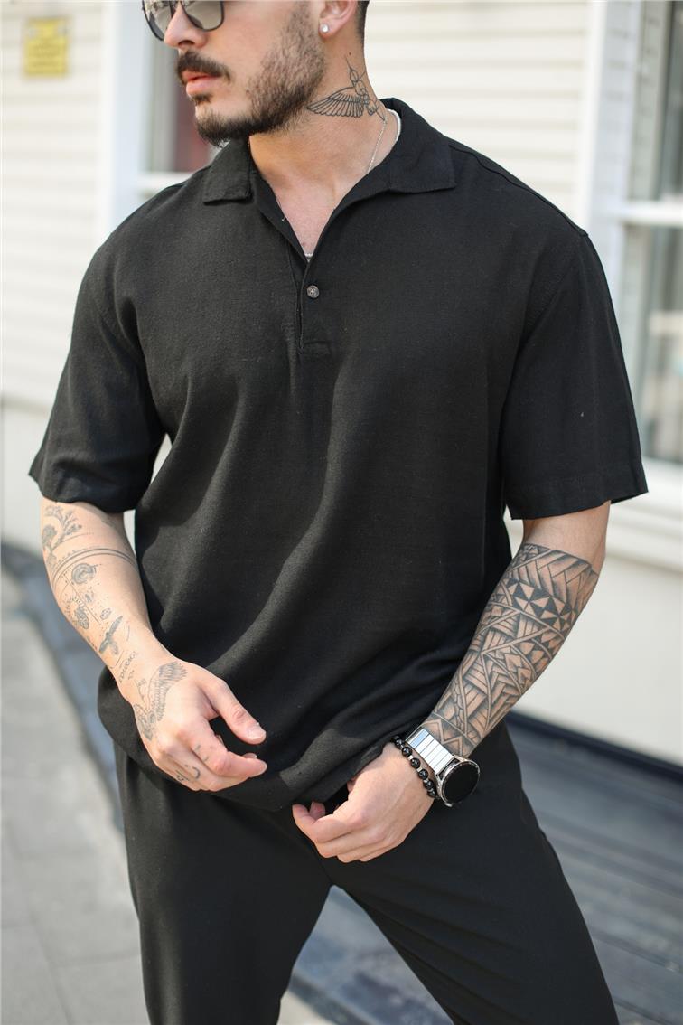 Keten Polo Yaka Oversize T- Shirt- Out Fit Man