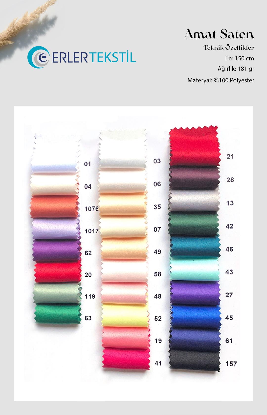 Amat Saten Kumaş Kartela (41 Renk) - Erler Kumaş