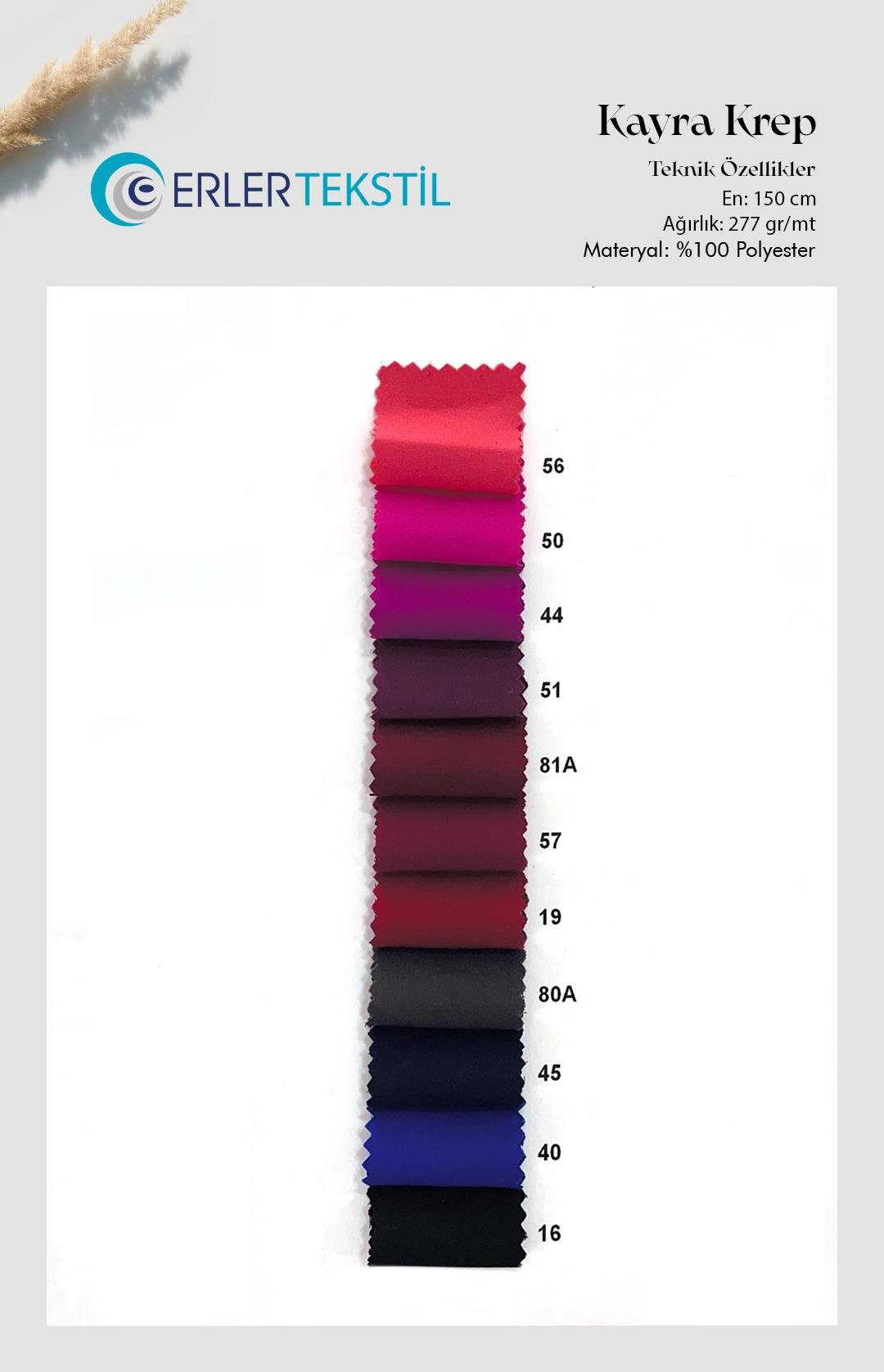 Kayra Krep Kumaş Kartela (11 Renk) - Erler Kumaş