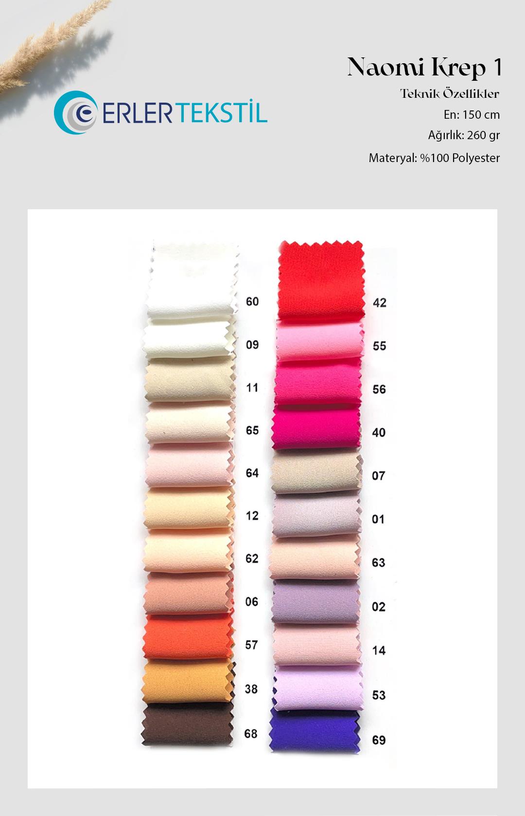 Naomi Krep Kumaş Kartela (44 Renk) - Erler Kumaş