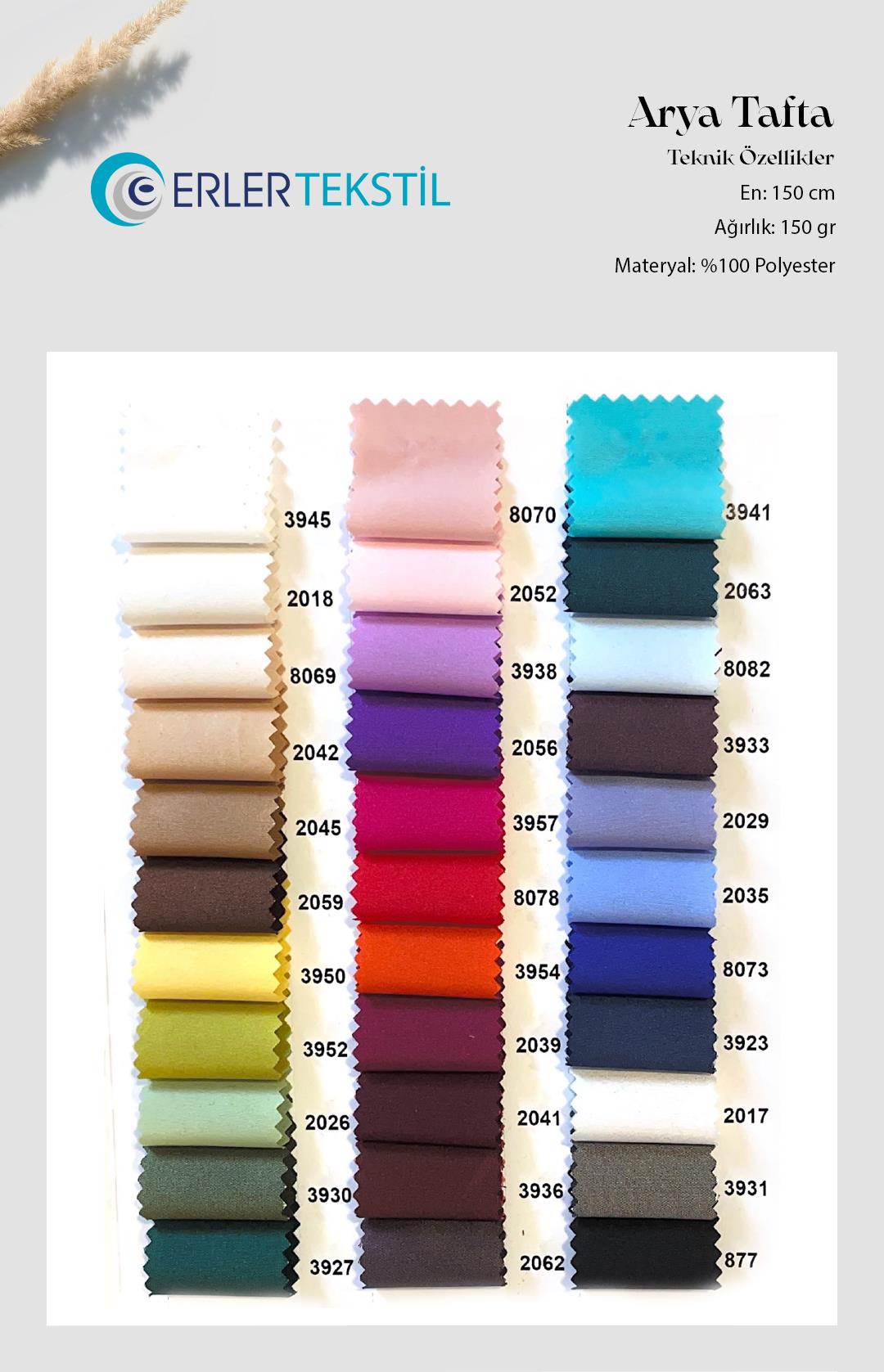 Tafta Arya Kumaş Kartela (14 Renk) - Erler Kumaş