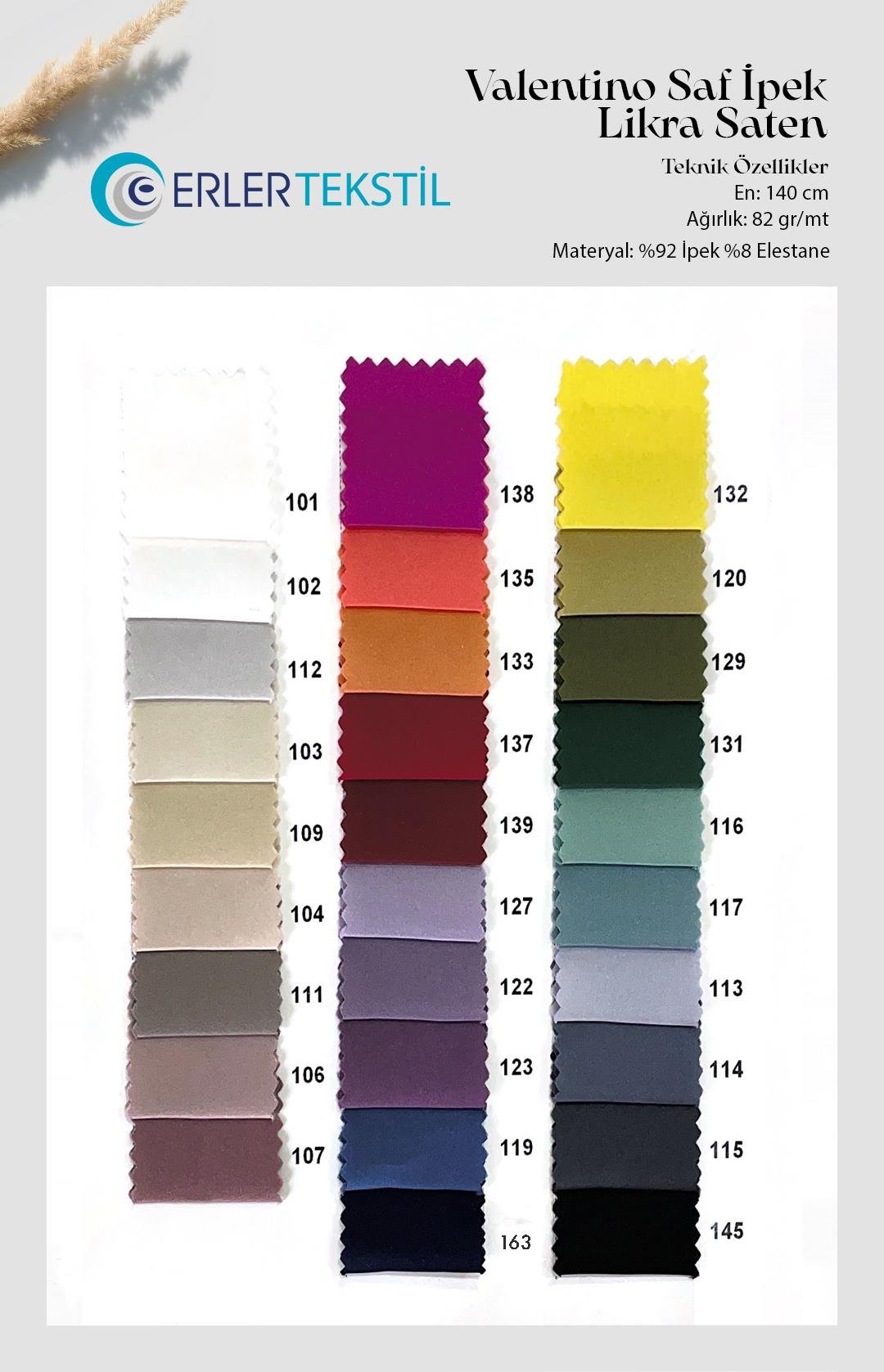 Valentino Saf İpek Likra Saten (29 Renk) - Erler Kumaş