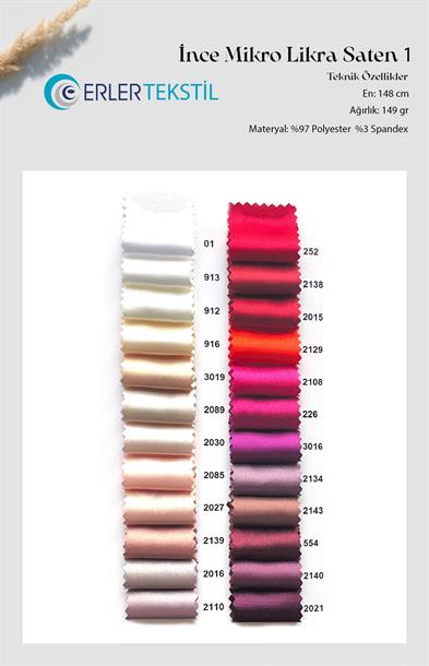 İnce Mikro Saten Kumaş Kartela (46 Renk) - Erler Kumaş