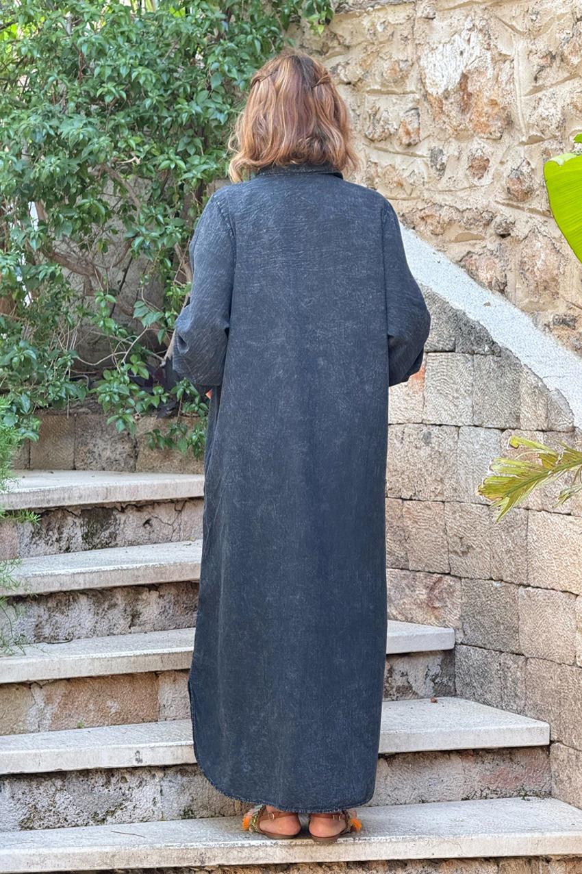 Antrasit Parça Boya Gömlek Elbise