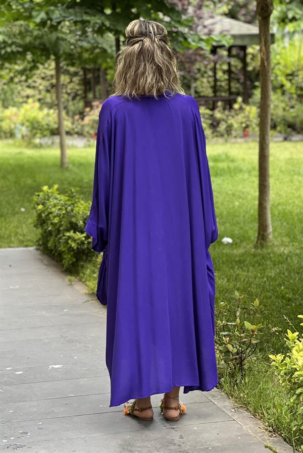 Mor Renk Büyük Beden Salaş Gömlek Elbise