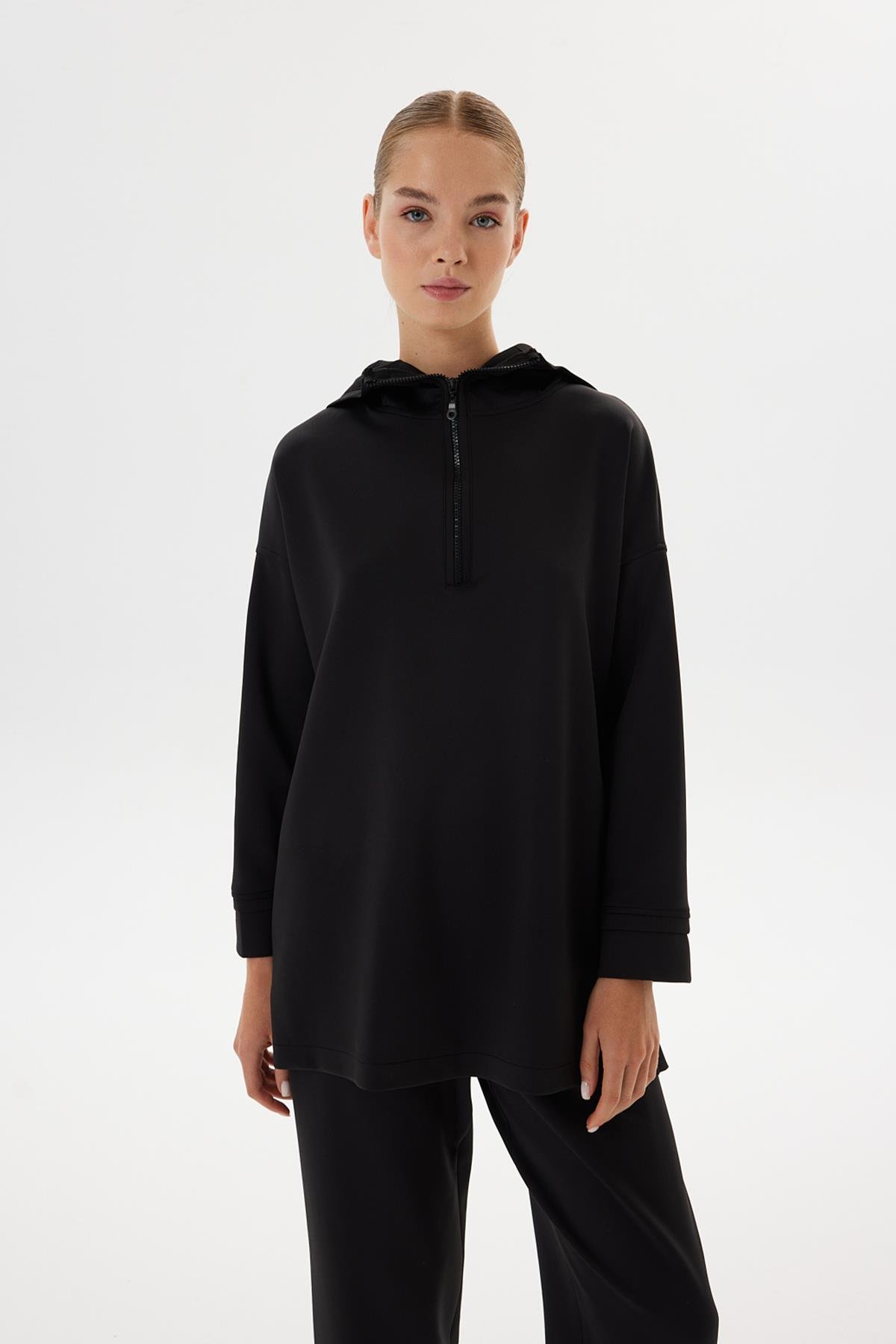 LİNE BİYE DETAYLI KAPŞONLU SCUBA TAKIM SİYAH