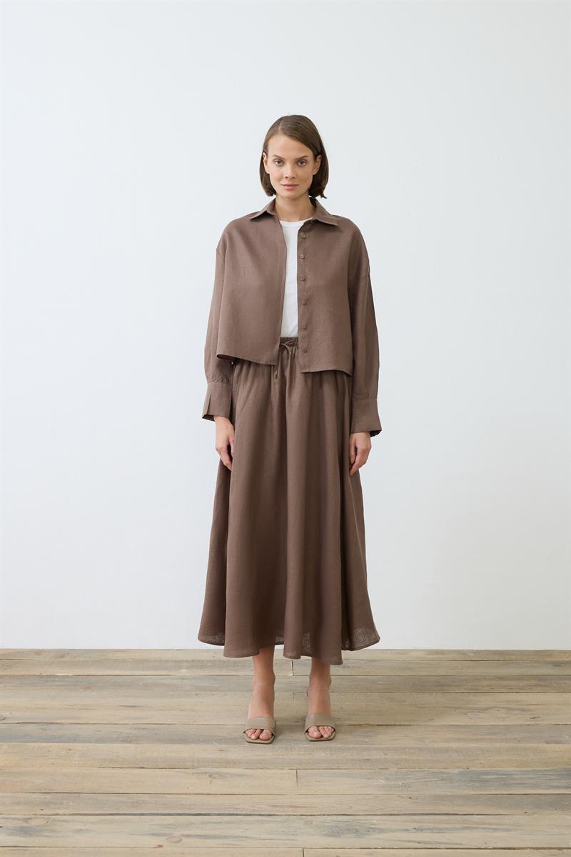 NATURAL %100 KETEN KISA GÖMLEK ETUP