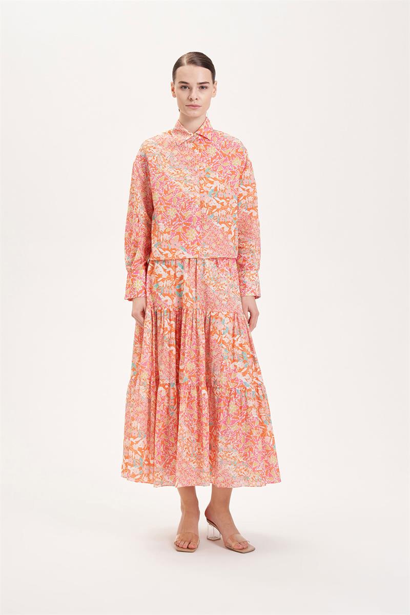 MARLE DESENLİ VUAL ETEKLİ TAKIM TURUNCU