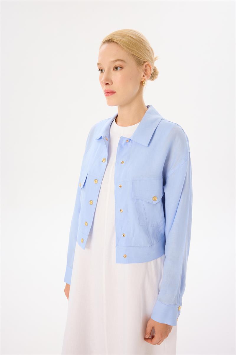 NATURAL %100 KETEN KISA CEKET BEBE MAVİ