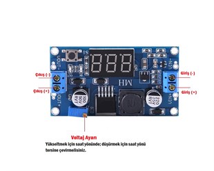 LED Voltmetreli LM2596 3A DC-DC Ayarlanabilir Voltaj Düşürücü