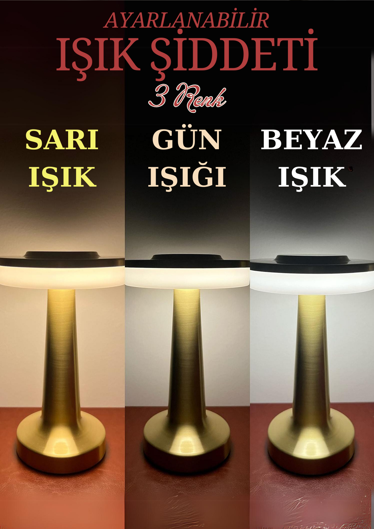 Dekoratif Şarjlı Dokunmatik Led Masa Lambası Usb Kablolu Abajur Ve Gece Lambası Altın