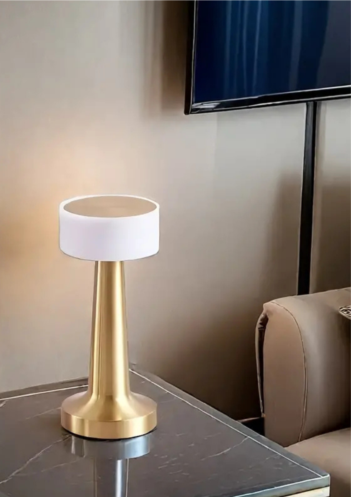 Dekoratif Şarjlı Dokunmatik Led Masa Lambası Usb Kablolu Gece Lambası ve Abajur Altın