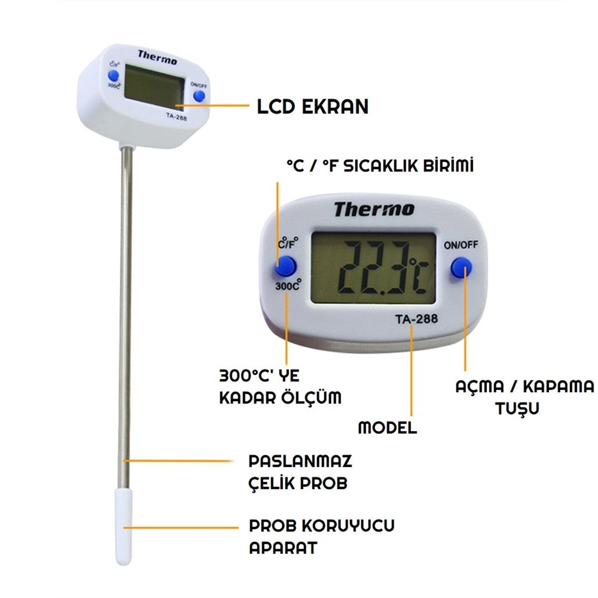 Thermo TA-288 Oynar Başlıklı Dijital Mutfak Yemek Termometresi ...