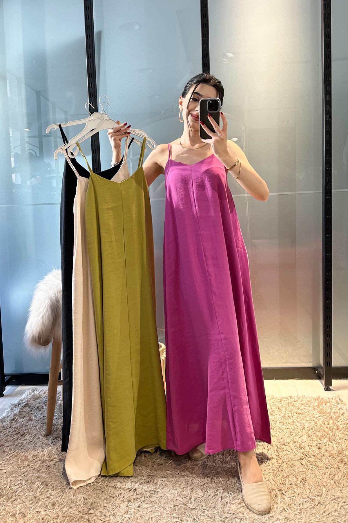 Ayarlanabilir İp Askılı Salaş Model Elbise -Bej