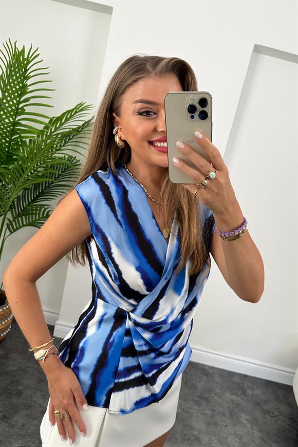 Lüx Kalite İpek Saten Kolsuz Kruvaze Bluz– Nişantaşı Butika’da