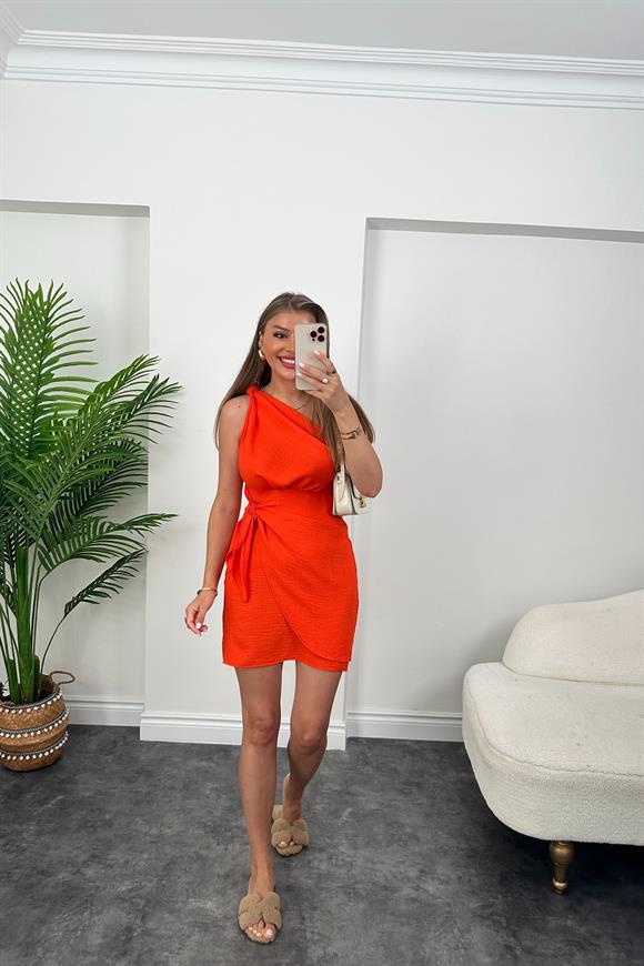 Lüx Kalite Tek Omuz Helen Model Anvelop Keten Elbise Oranj– Nişantaşı ...