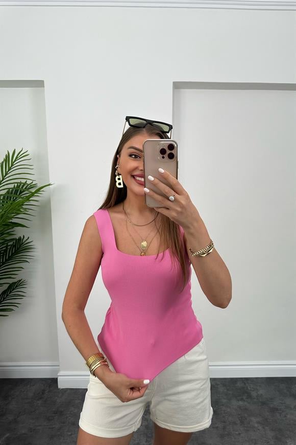 Uzun Boy Elit Triko Kare Yaka Likralı Atlet Pembe