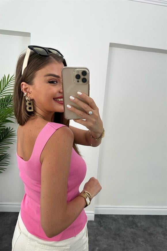 Uzun Boy Elit Triko Kare Yaka Likralı Atlet Pembe