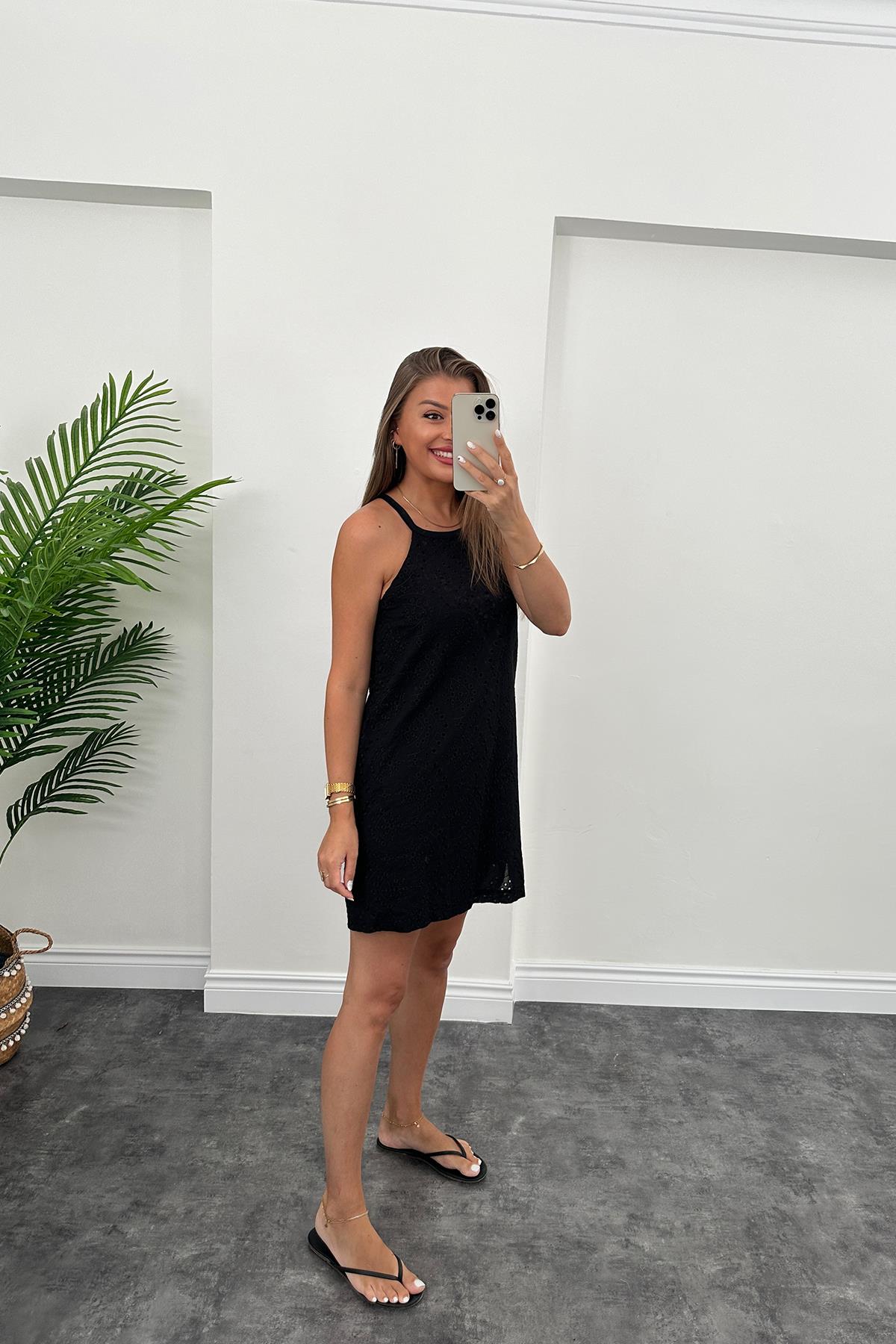 Bebe Plus Nakışlı Astarlı Elbise Siyah - Nişantaşı Butika