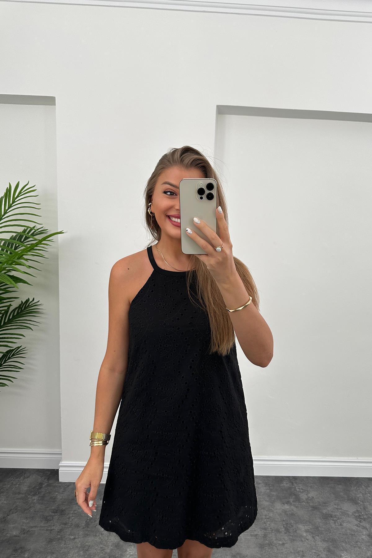 Bebe Plus Nakışlı Astarlı Elbise Siyah - Nişantaşı Butika