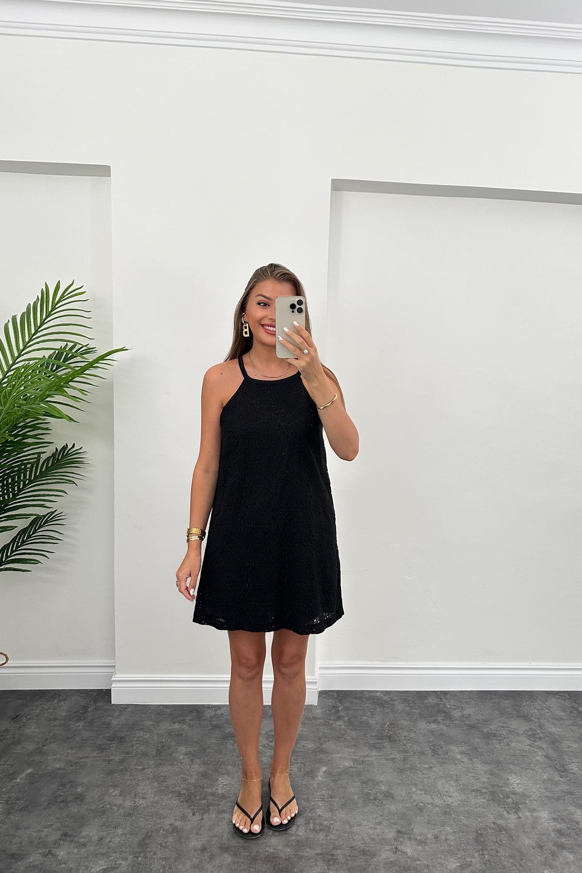 Bebe Plus Nakışlı Astarlı Elbise Siyah - Nişantaşı Butika