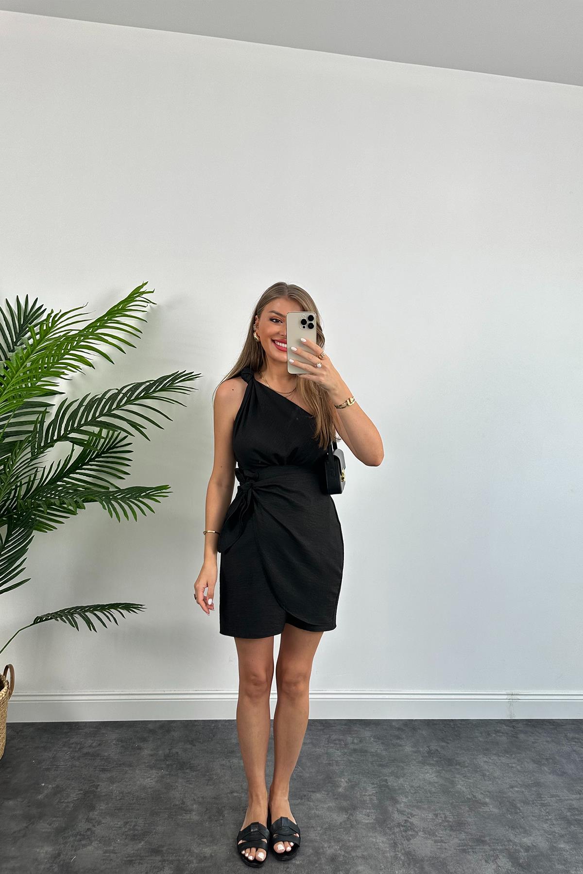 Lüx Kalite Tek Omuz Helen Model Anvelop Keten Elbise Siyah - Nişantaşı ...