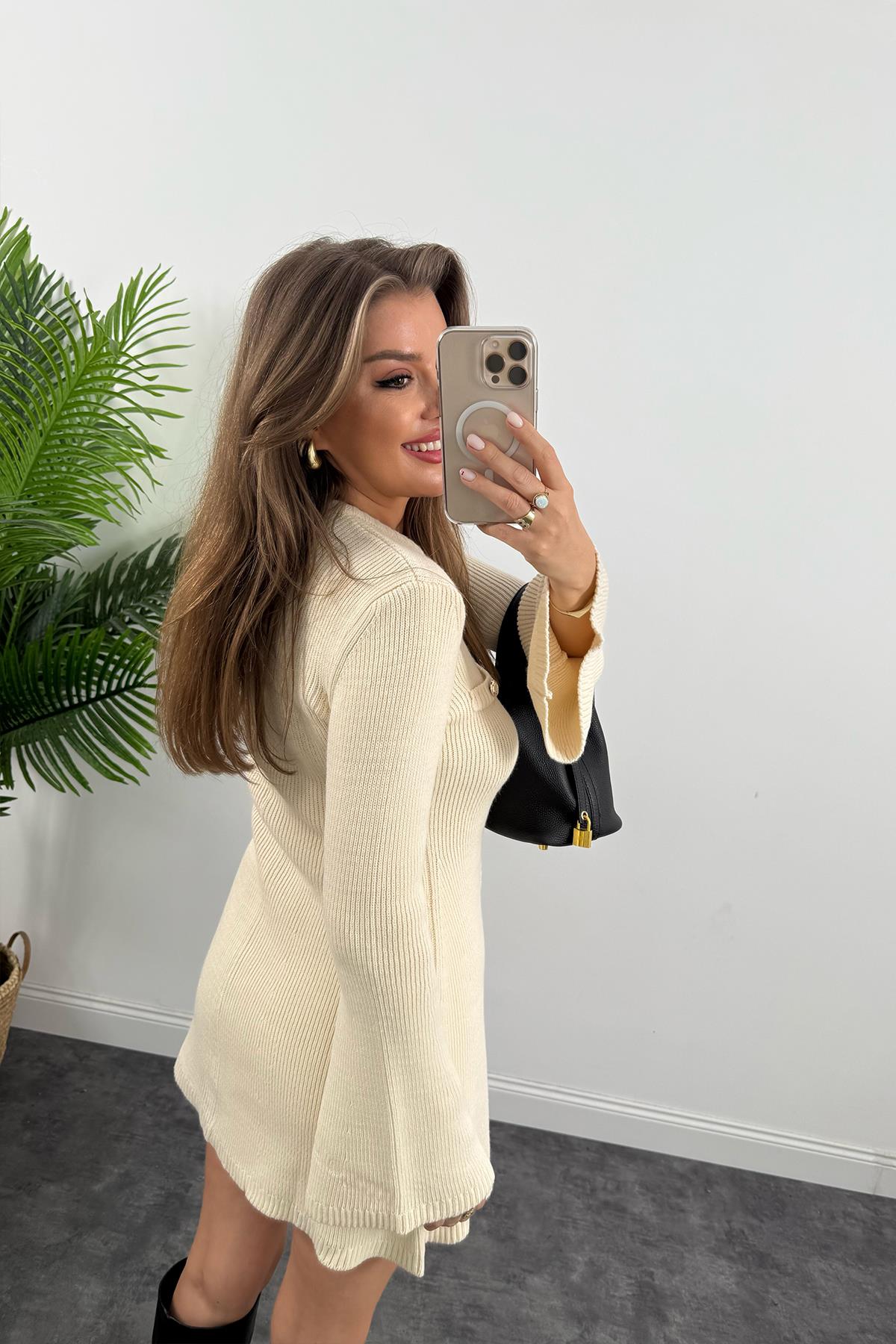 Marka Model Premium Seri Düğmeli Triko Kloş Elbise Taş - Nişantaşı ...