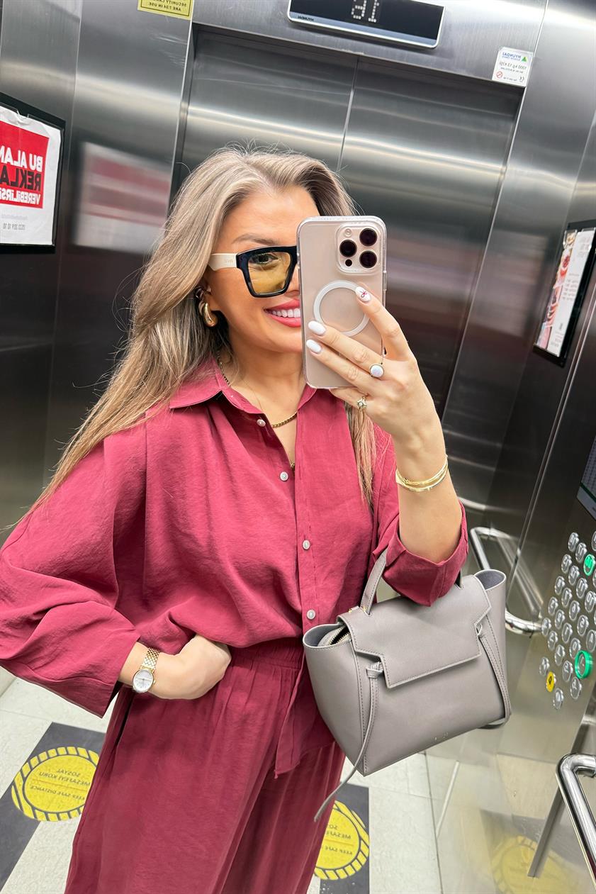 Lüx Kalite İthal Tensel Kumaş Harem Takım Bordo - Nişantaşı Butika'da