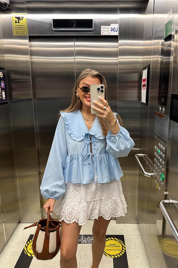 Pinterest Model Bebe Yaka Romantik Gömlek Tatlı Mavi - Nişantaşı Butika'da