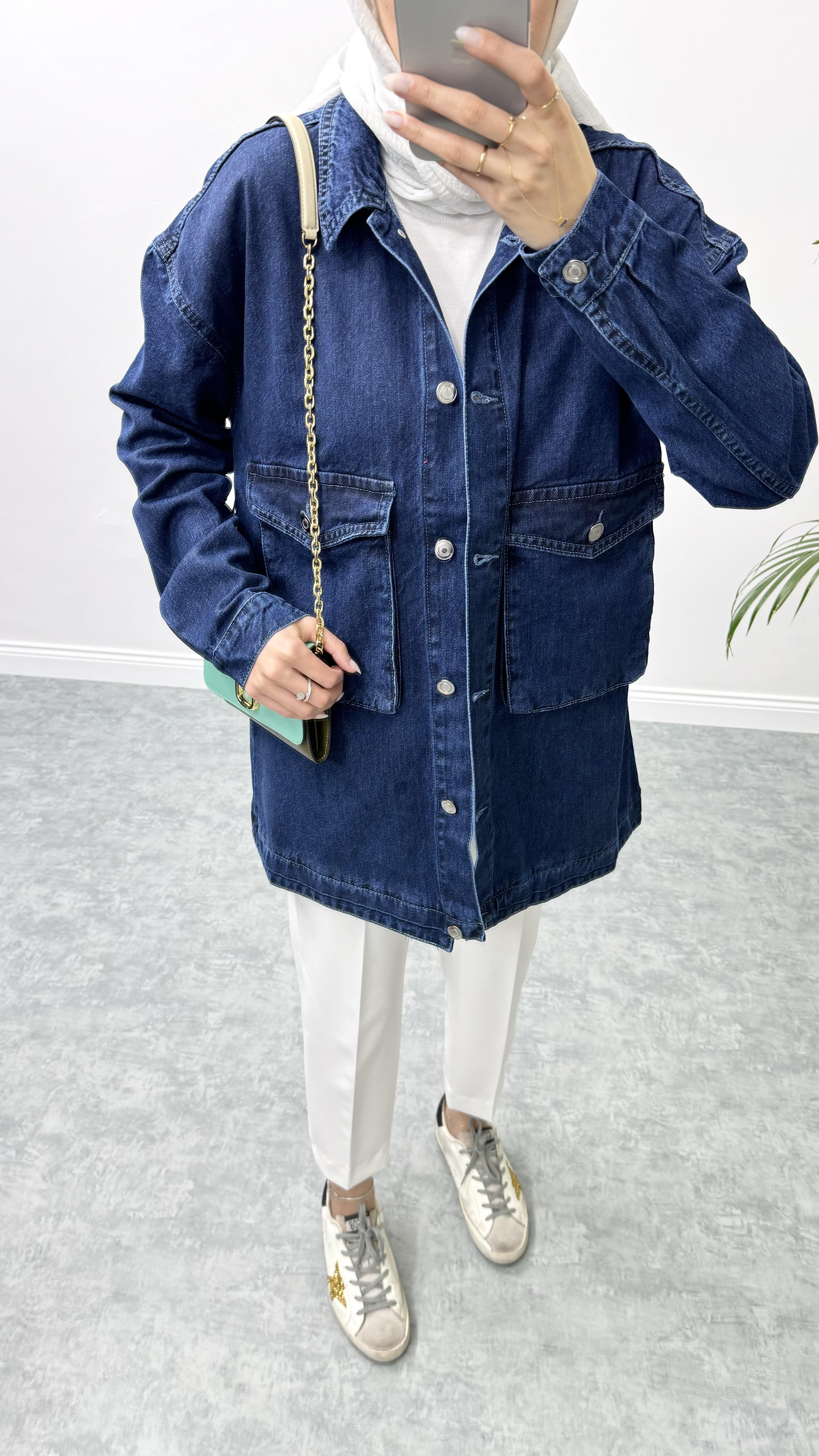 Cepli Denim Ceket Mavi Cepli Denim Ceket Mavi