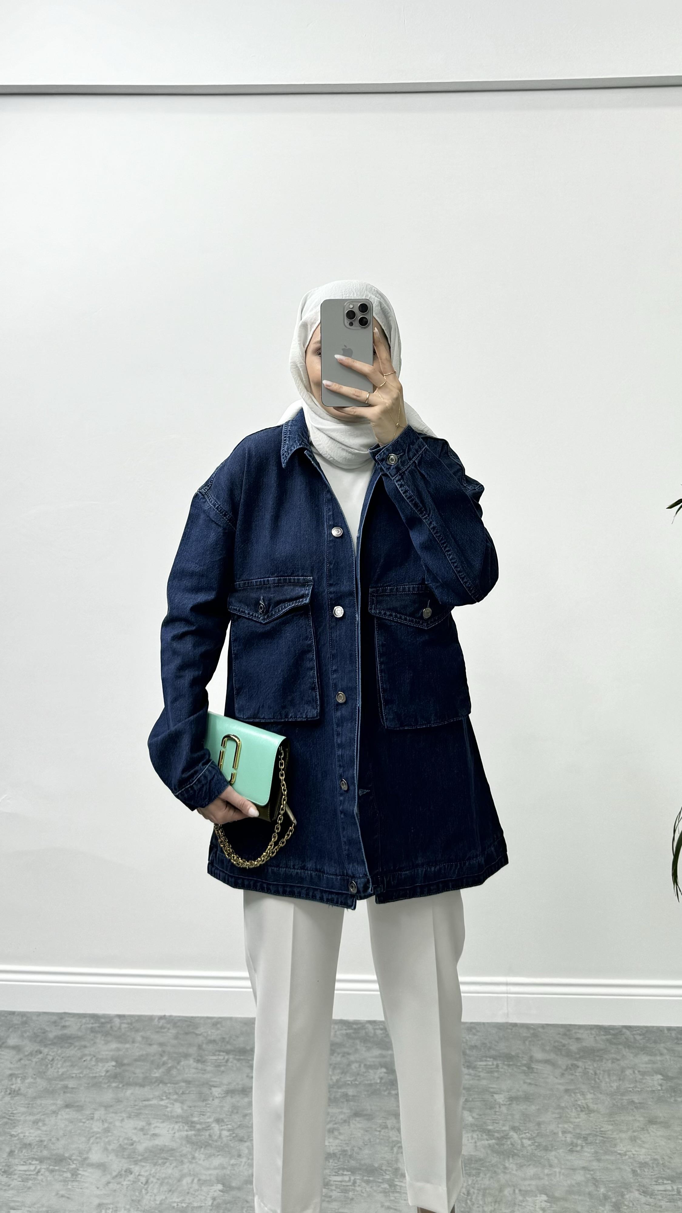 Cepli Denim Ceket Mavi Cepli Denim Ceket Mavi