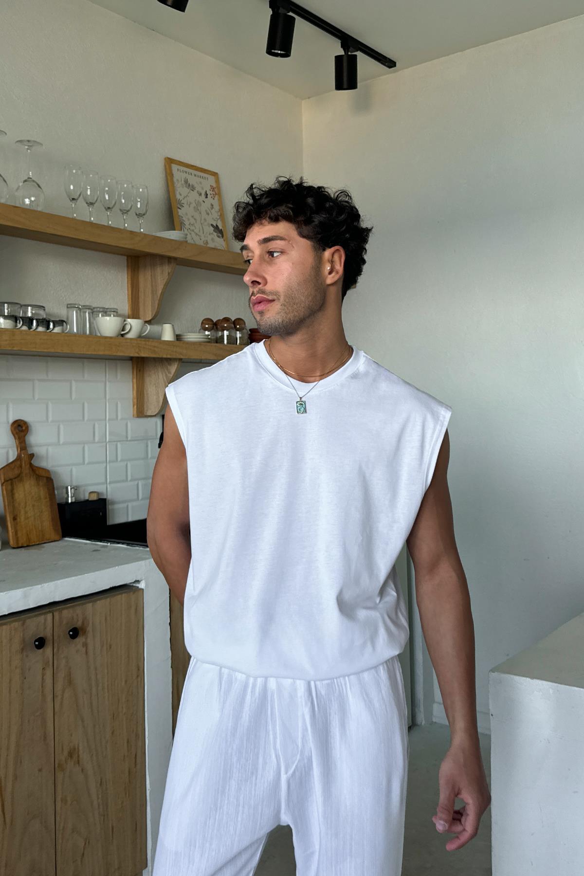 Beyaz Basic Oversize Atlet