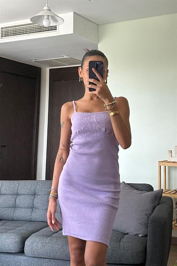 Lila Basic Dikiş Detaylı Mini Bej Elbise - Flaw Wear