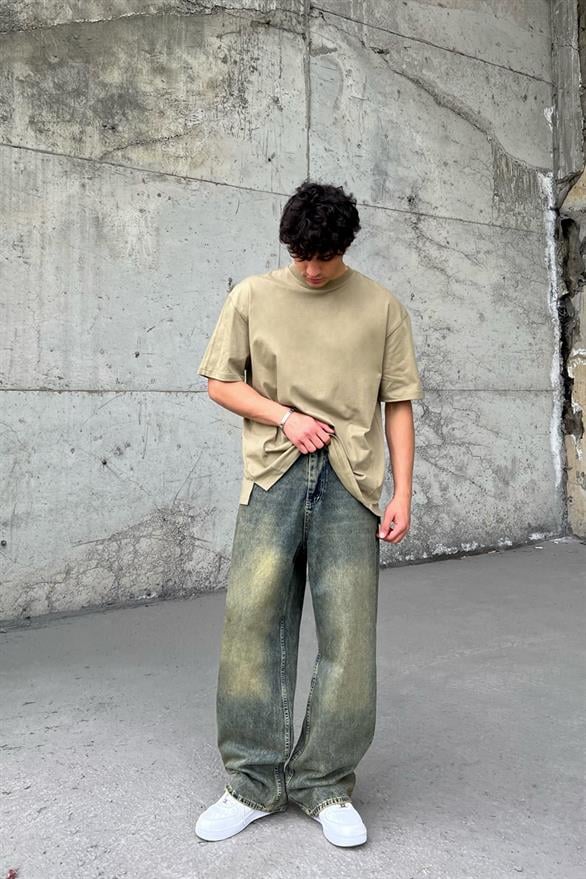 Basic Vintage Green Washed Baggy Jean